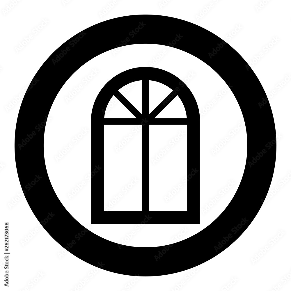 Window frame semi-round at the top Arch window icon in circle round ...