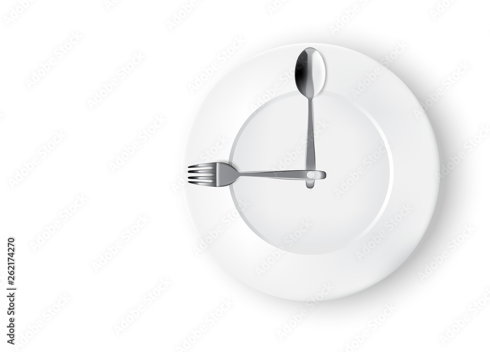 Abstract Realistic Time To Eat With Clock, White Plate or Dish, Metal ...