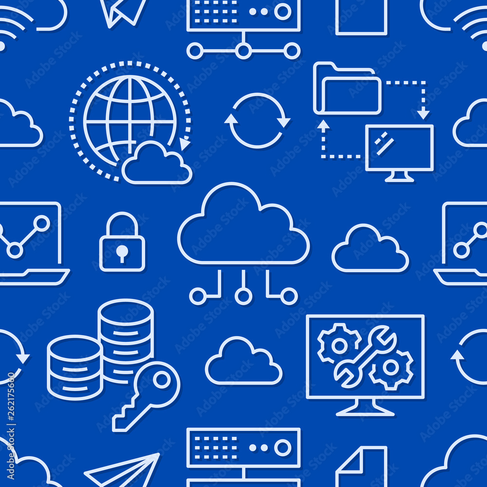 Cloud Data Storage Seamless Pattern With Line Icons Database