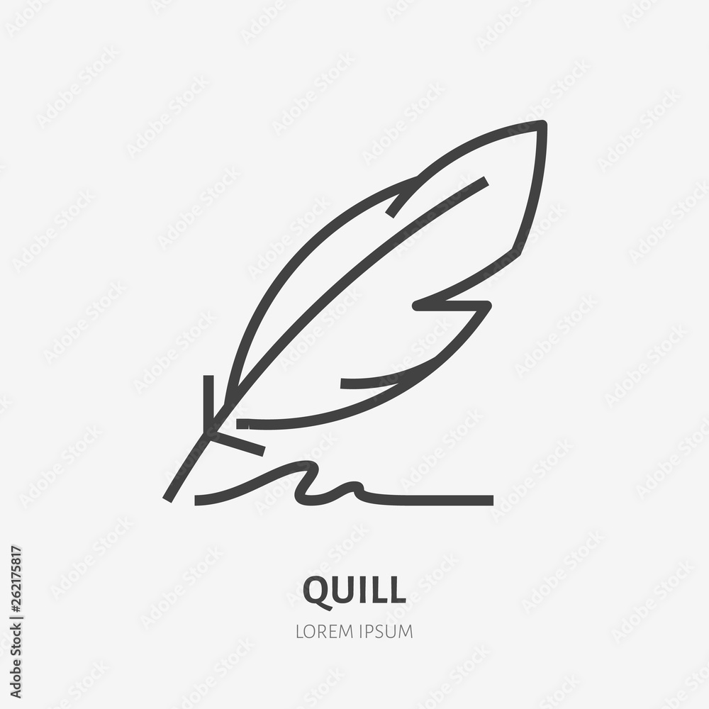 Quill flat line icon. Writing pen vector illustration. Thin sign for ...