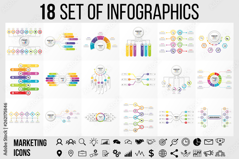 Fototapeta mapa świata dla dzieci Vector 18 Set Of Infographics Template Design . Business Data ...
