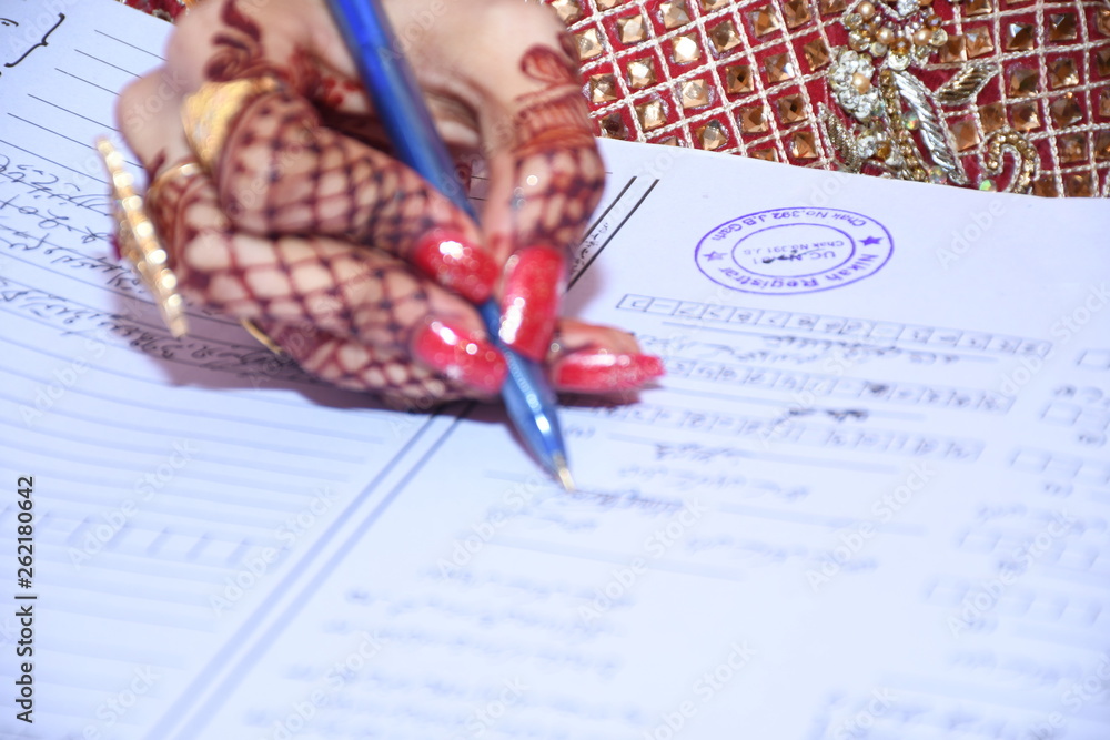 Muslim Girl Nikkah Signature on Document Stock Photo | Adobe Stock