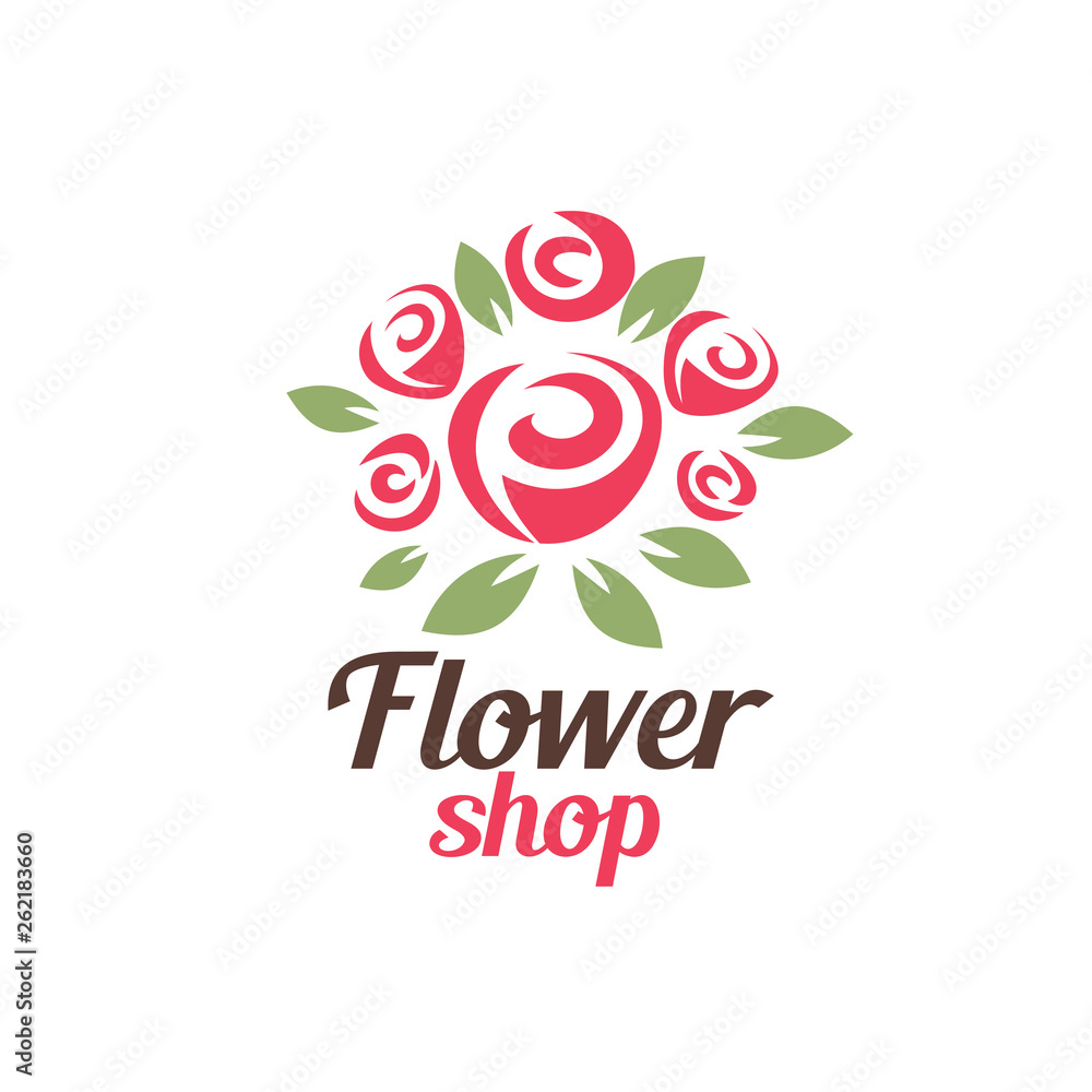 flower shop logo template, stylized vector symbol Stock Vector | Adobe ...