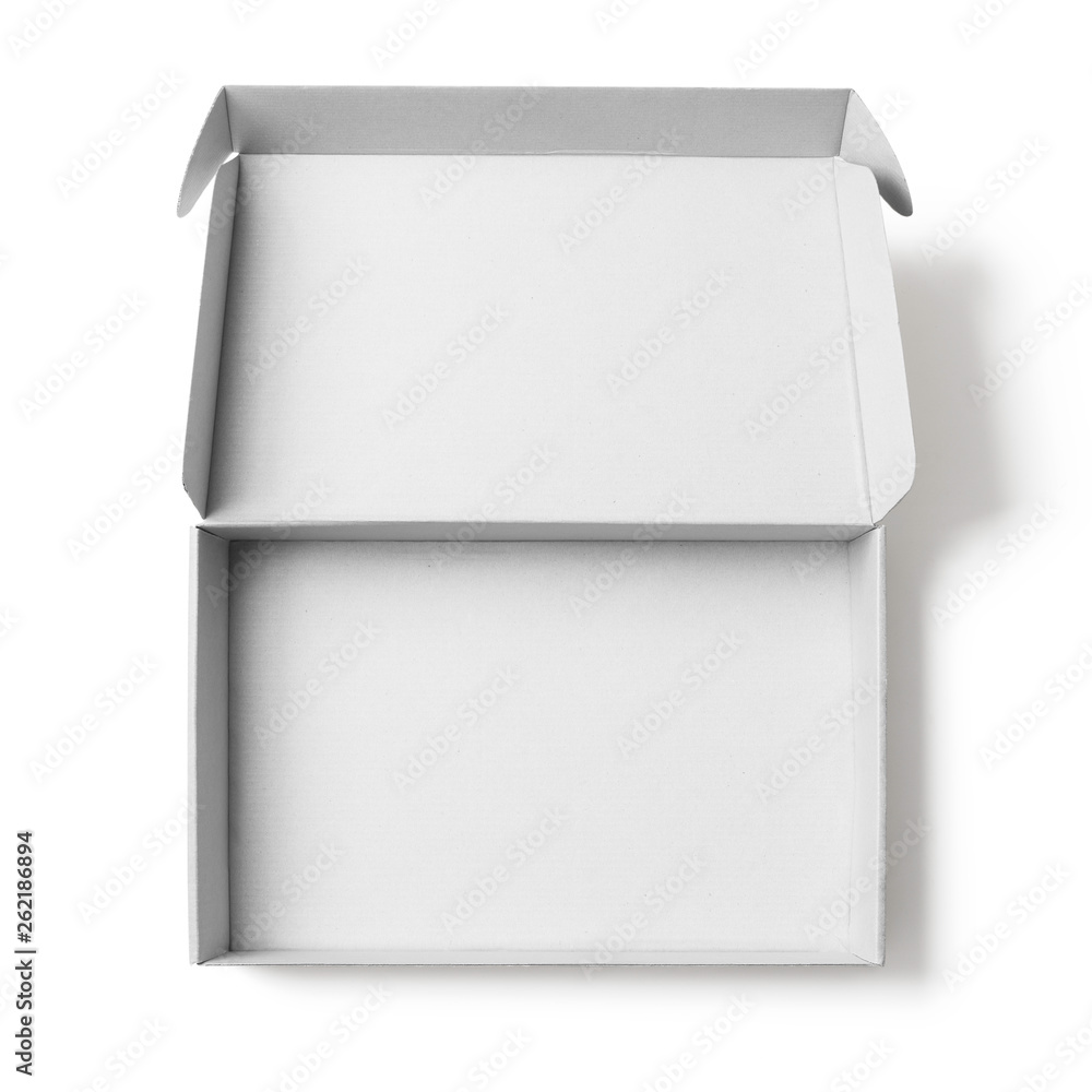 Open white cardboard box top view isolated with no shadows clipping ...