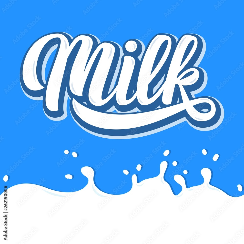 Milk hand lettering, custom typography, cartoon letters on pink liquid ...