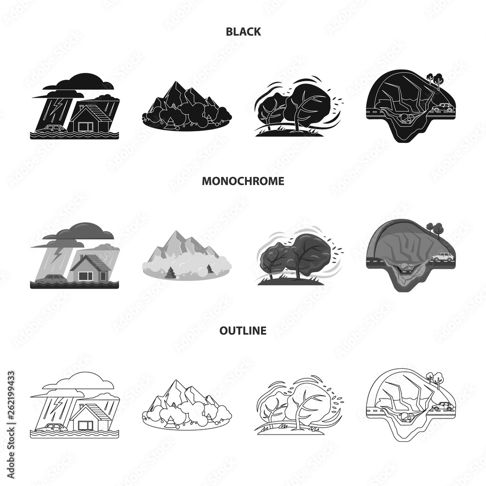 Vector illustration of natural and disaster symbol. Set of natural and ...
