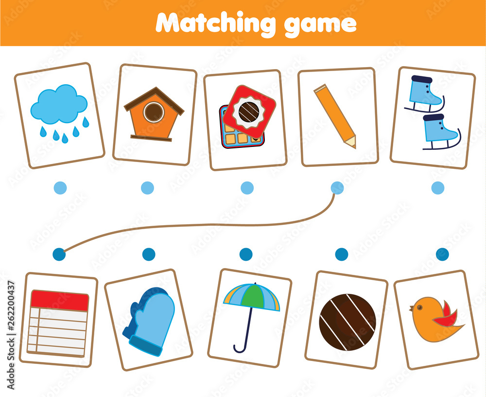 Matching children educational game. Match objects parts. Logic test ...