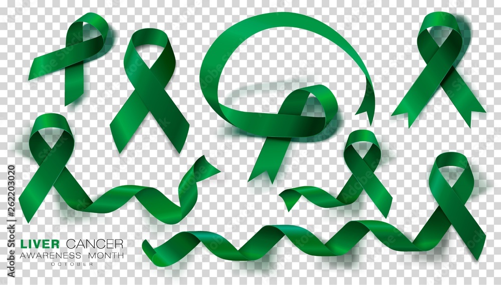 Liver Cancer Awareness Month. Emerald Green Color Ribbon Isolated On ...