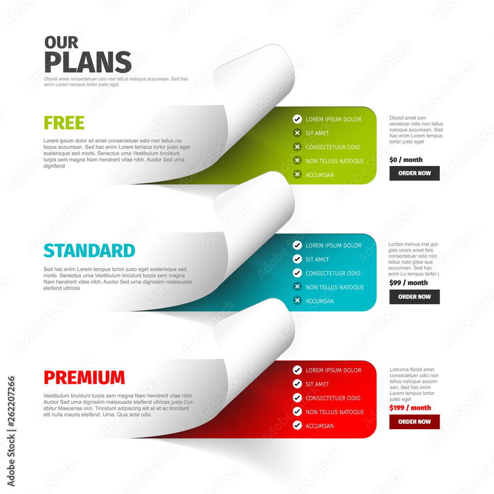 Product / service plan price comparison table Stock Vector | Adobe Stock