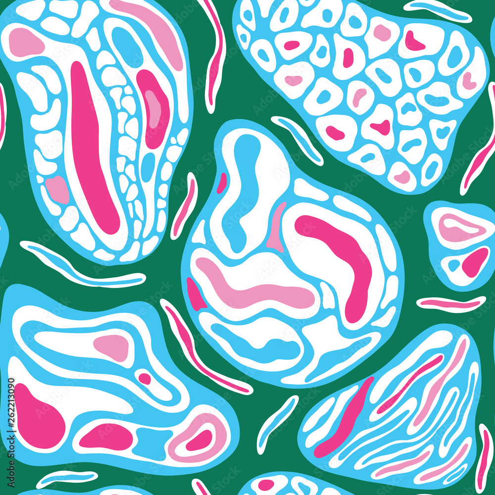 Abstract close up cell shapes. Vector pattern seamless background. Hand ...