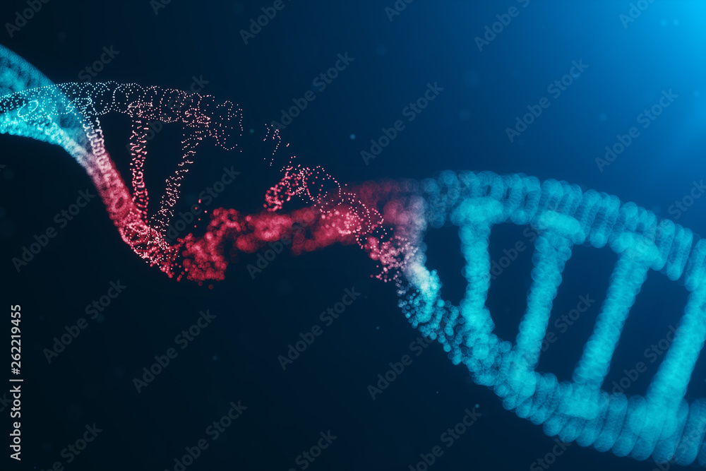 3D illustration Virus DNA molecule, structure. Concept destroyed code ...