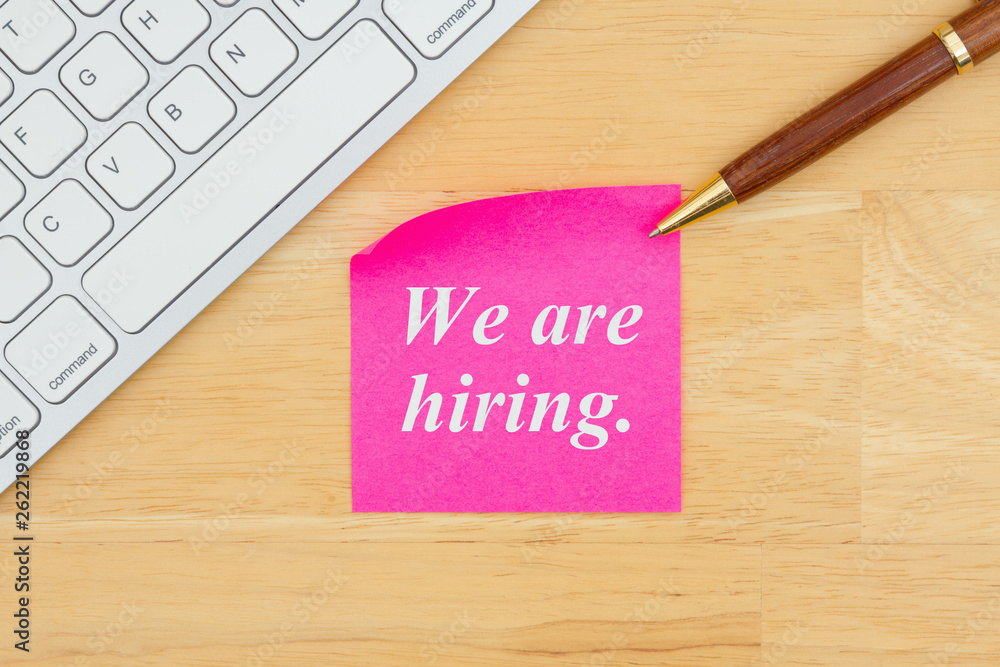 We are hiring text on a sticky note with a keyboard Stock Photo | Adobe ...