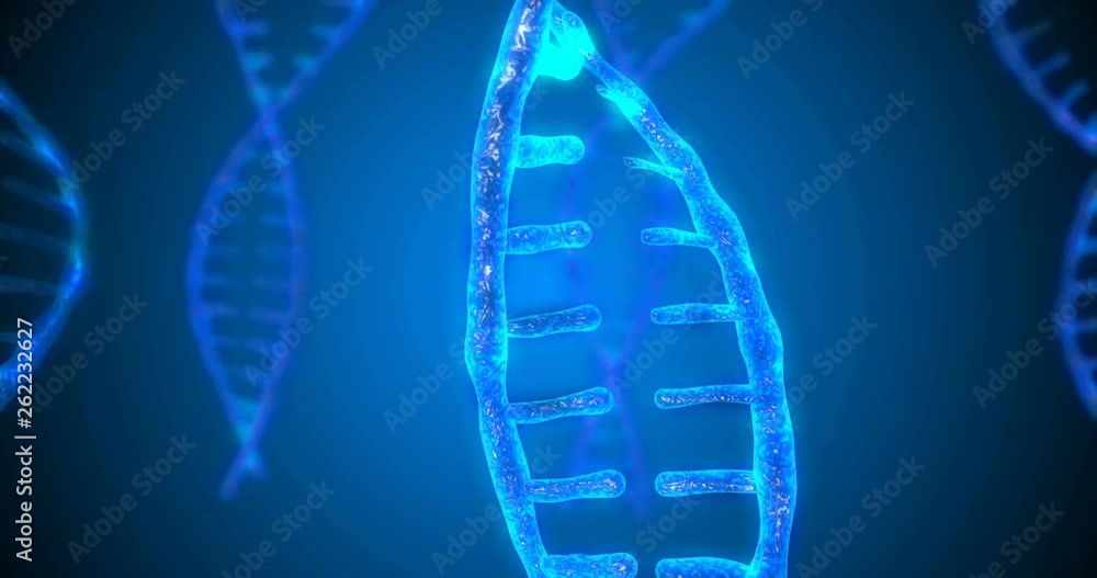 Abstract glittering DNA double helix with depth of field. Animation of ...