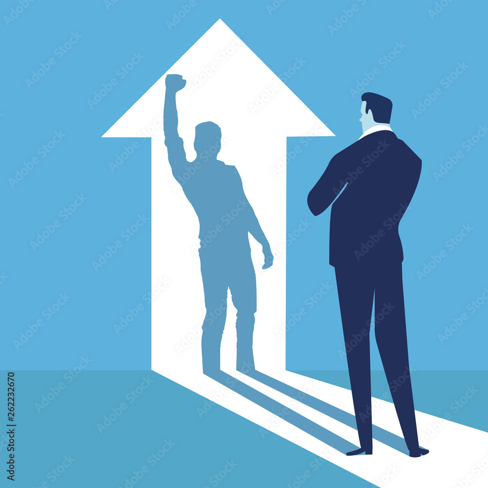 Business power concept. Businessman standing in front of his own ...