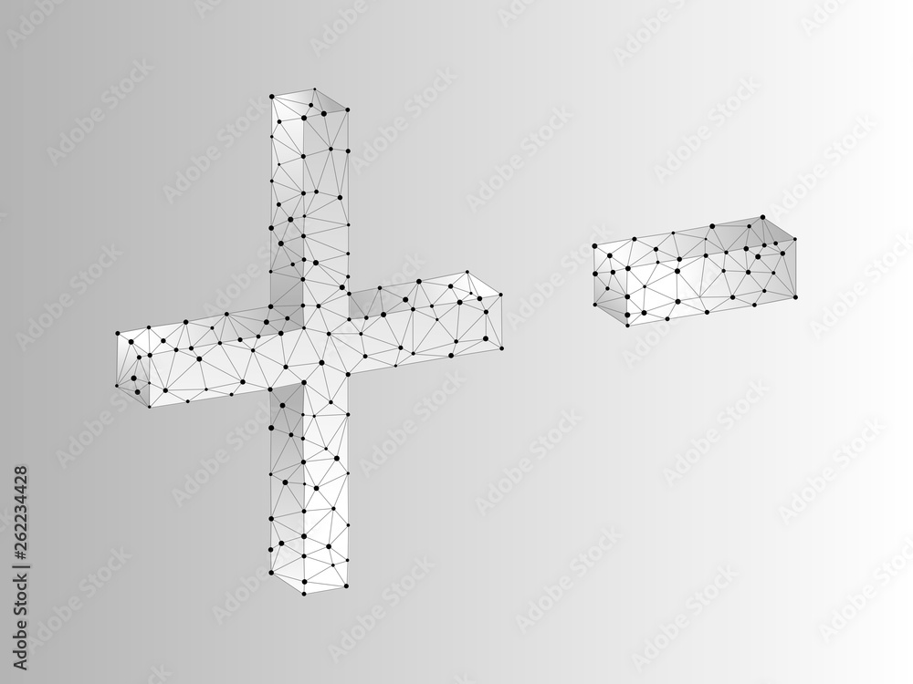 plus minus sign 3D low poly abstract illustration consisting of points ...