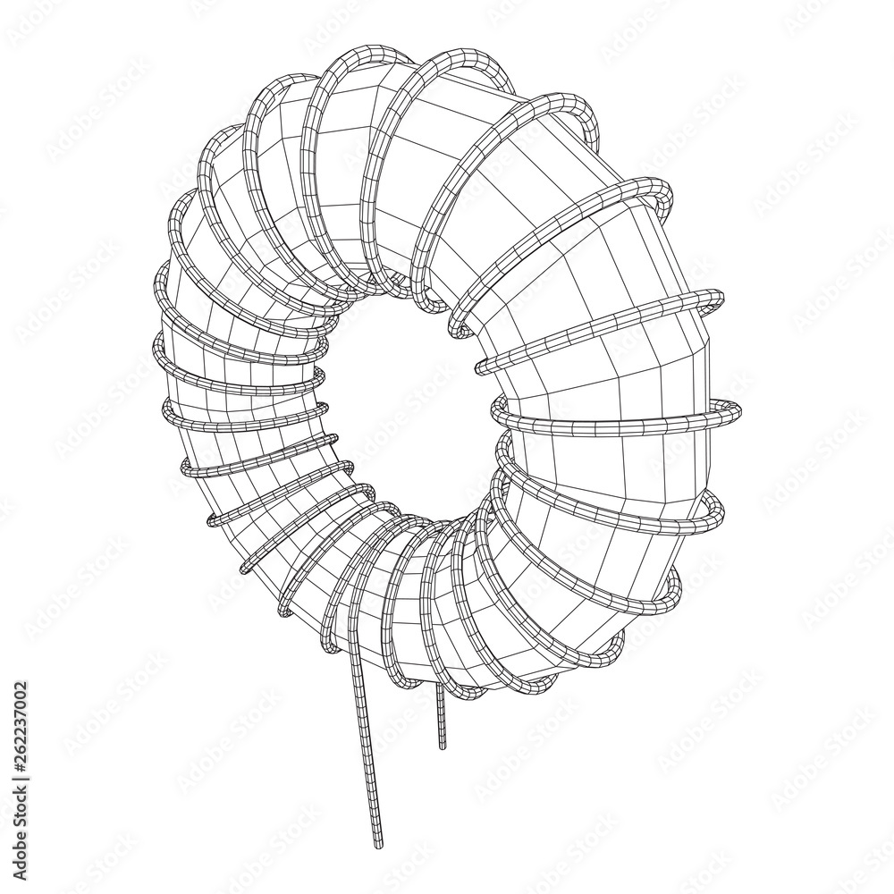 Toroidal Coil Inductor wireframe low poly mesh vector illustration ...