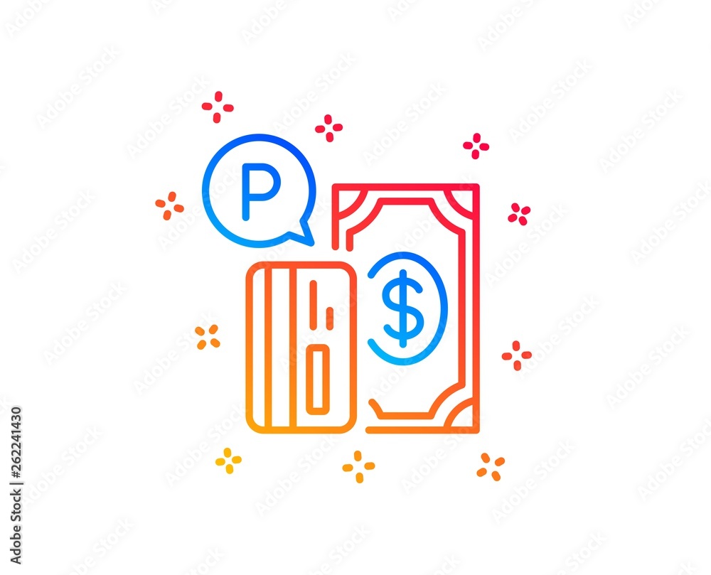 Parking payment line icon. Paid car park sign. Transport place symbol ...
