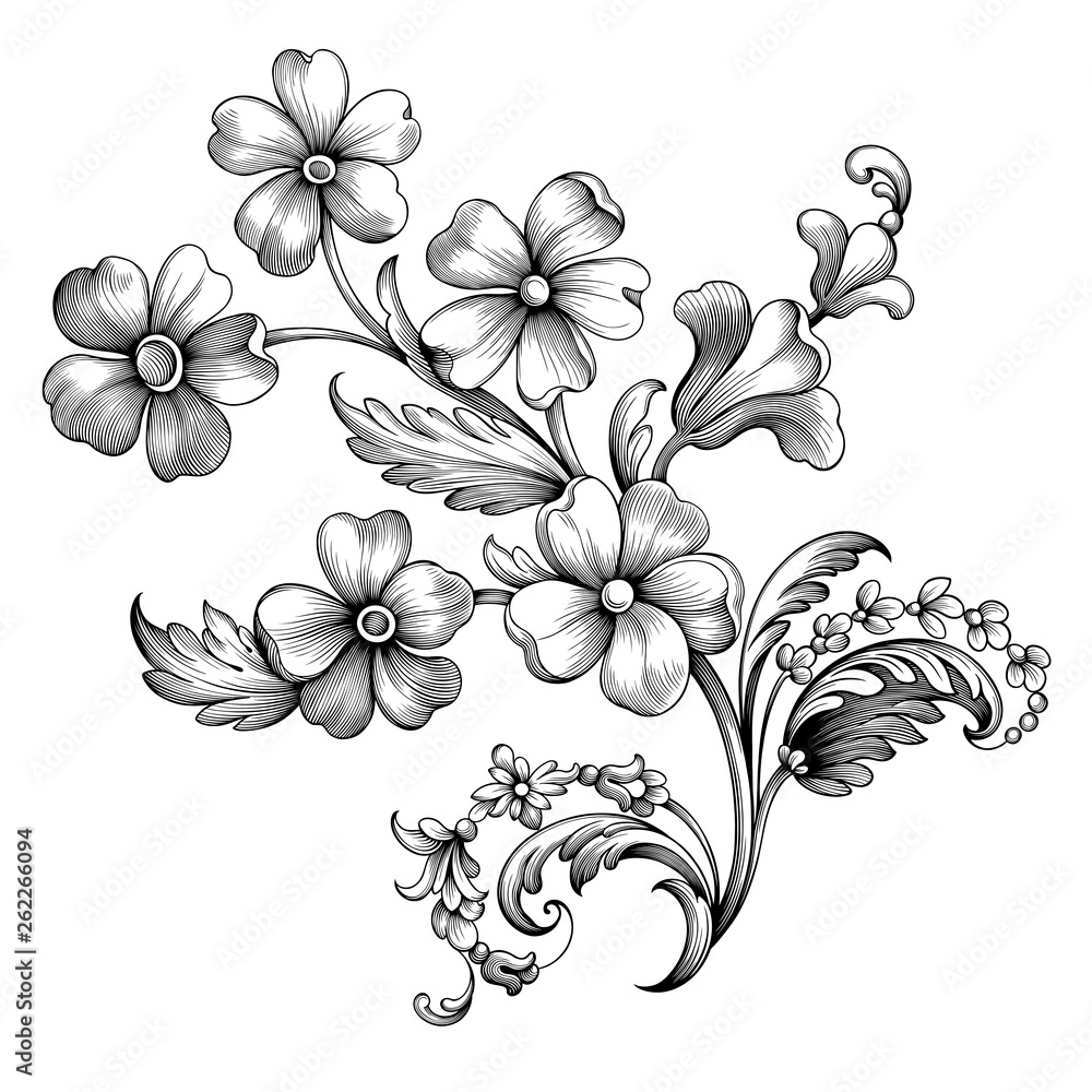 Vintage spring flower summer Baroque Victorian frame border floral ...