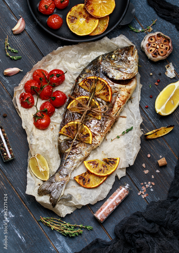 Fresh fish dorado. Raw dorado fish and ingredient for cooking. Fresh ...