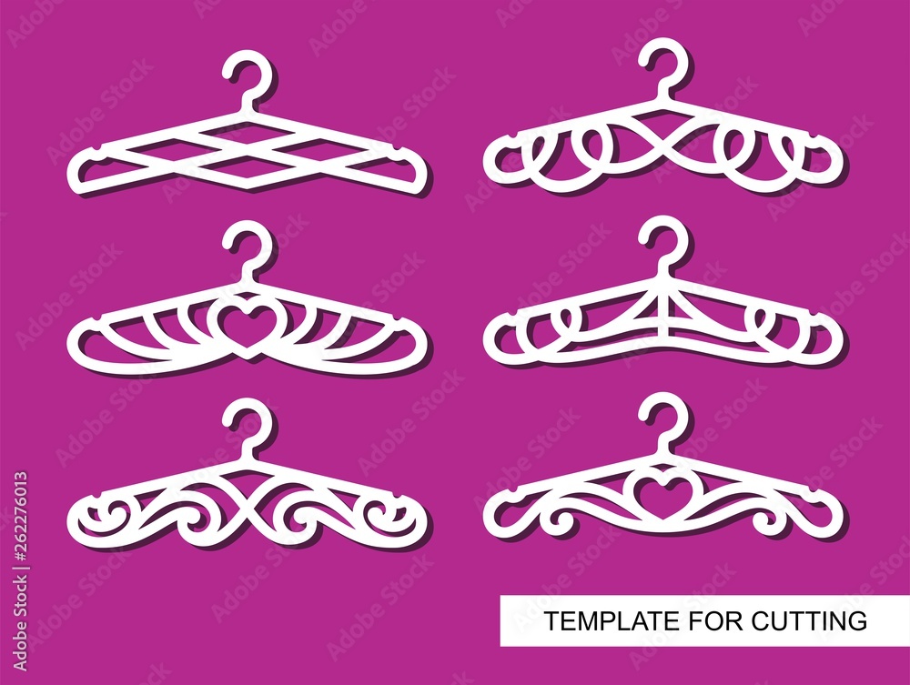 Set of decorative clothes hangers for atelier, wedding salon, boutique ...