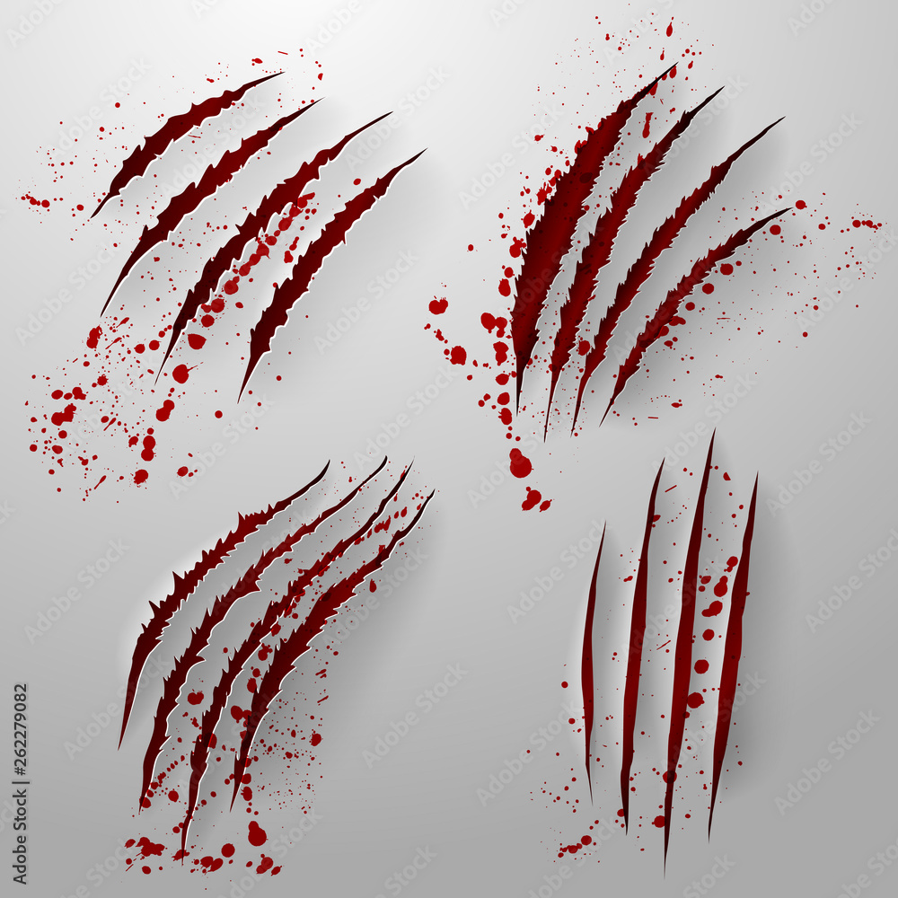 Set of Realistic scratch claws of animal with blood. Hand drawn Animal ... Set of Realistic scratch claws of animal with blood. Hand drawn Animal ...