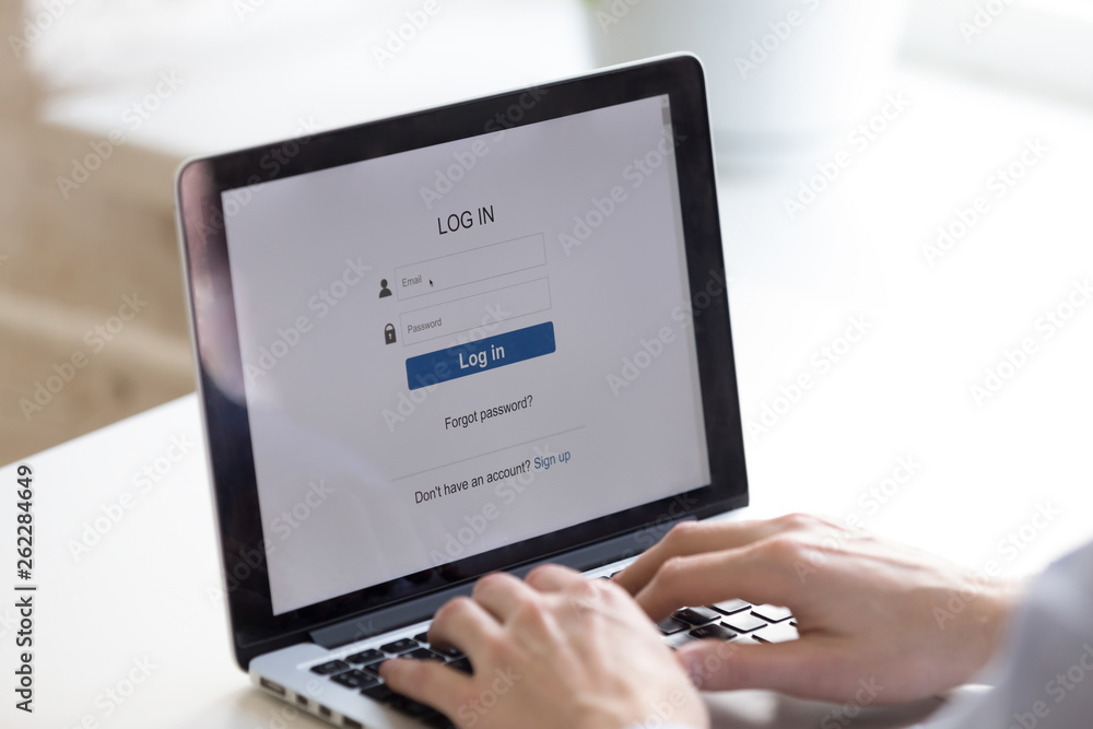 Access window. Enter login and password. Cyber protection. Stock Photo ...