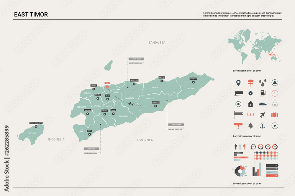 Vector map of East Timor. High detailed country map with division ...