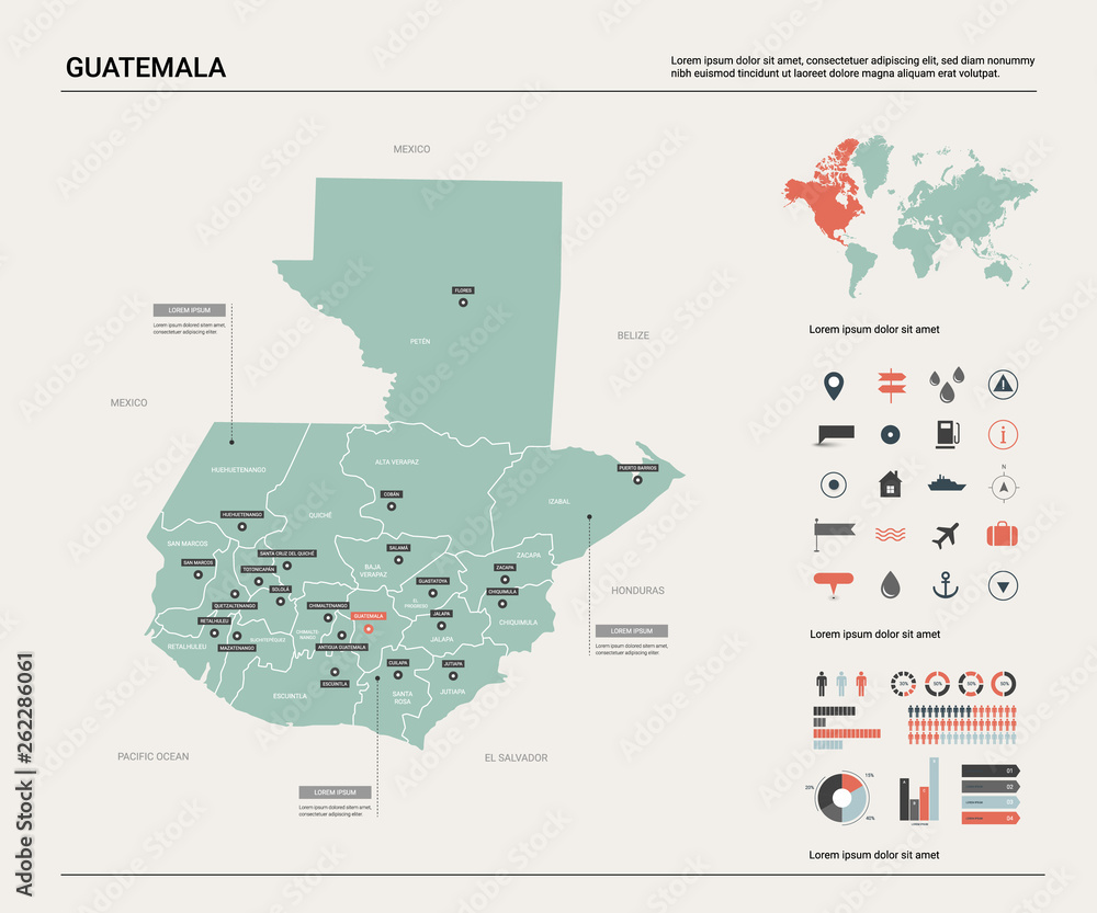 Vector map of Guatemala. High detailed country map with division ...