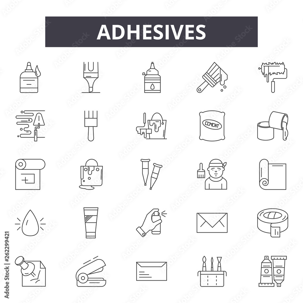 Adhesives line icons, signs set, vector. Adhesives outline concept ...