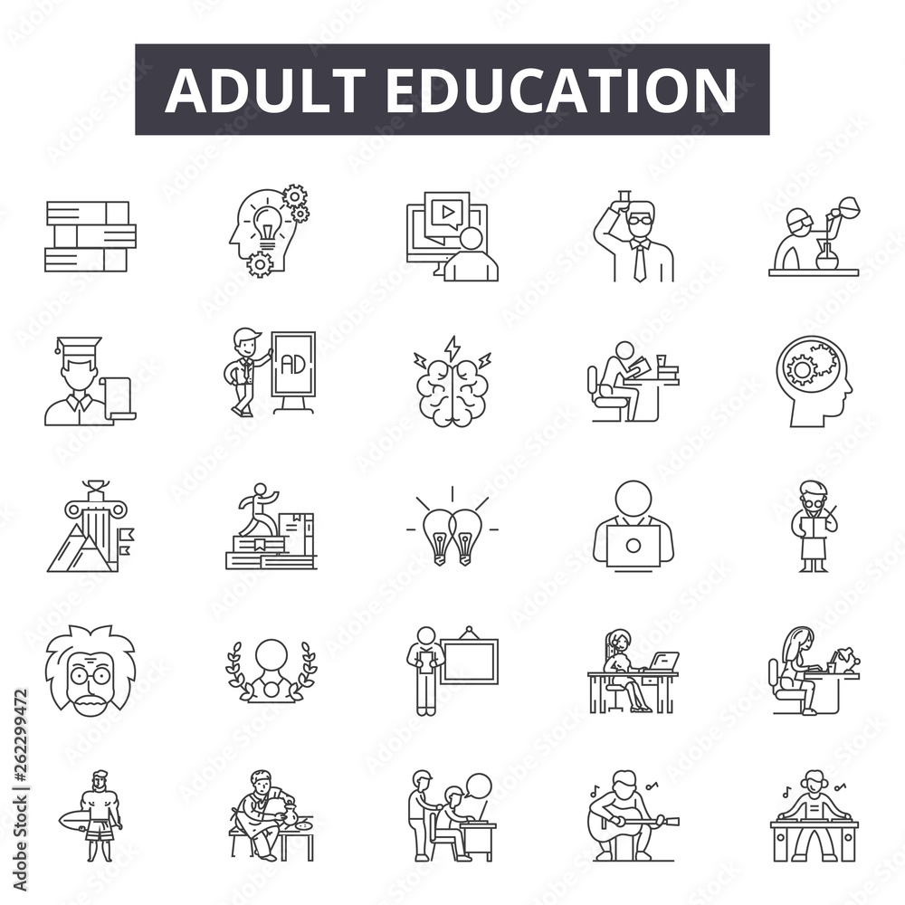 Adult education line icons, signs set, vector. Adult education outline ...