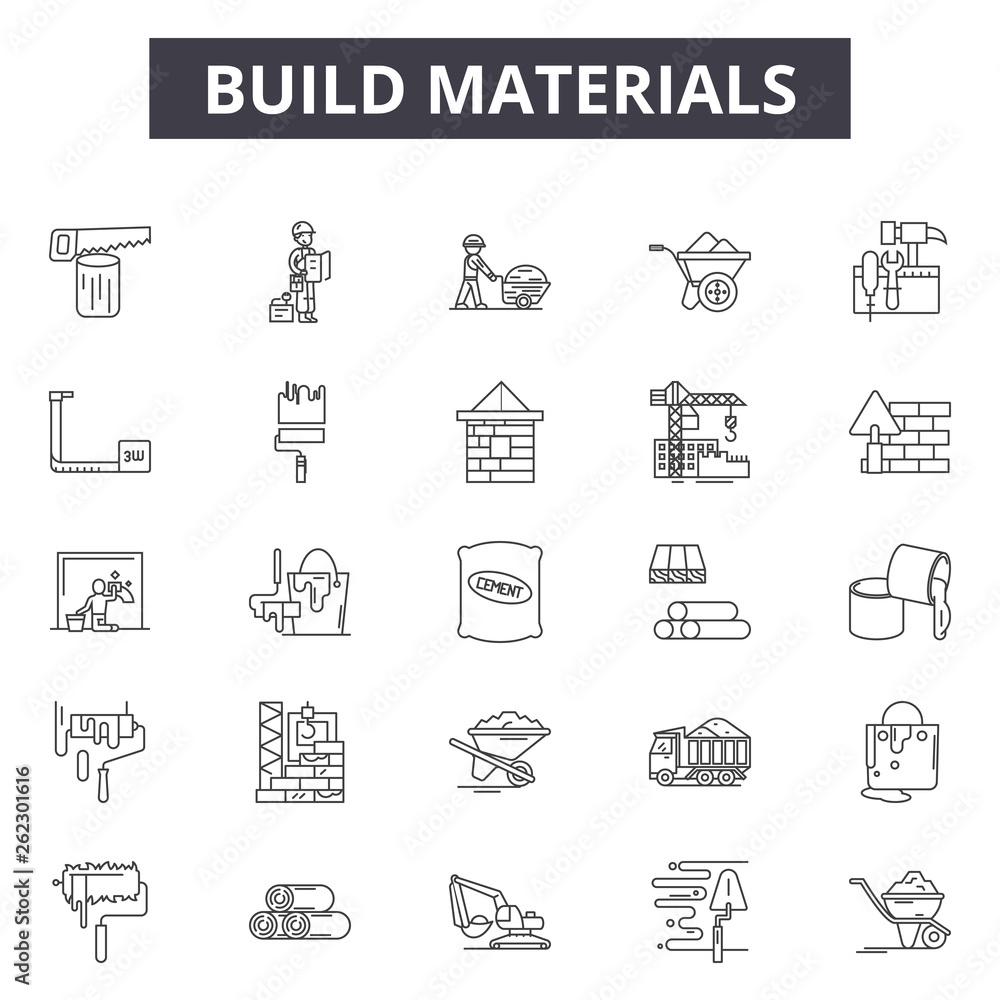 Build materials line icons, signs set, vector. Build materials outline ...