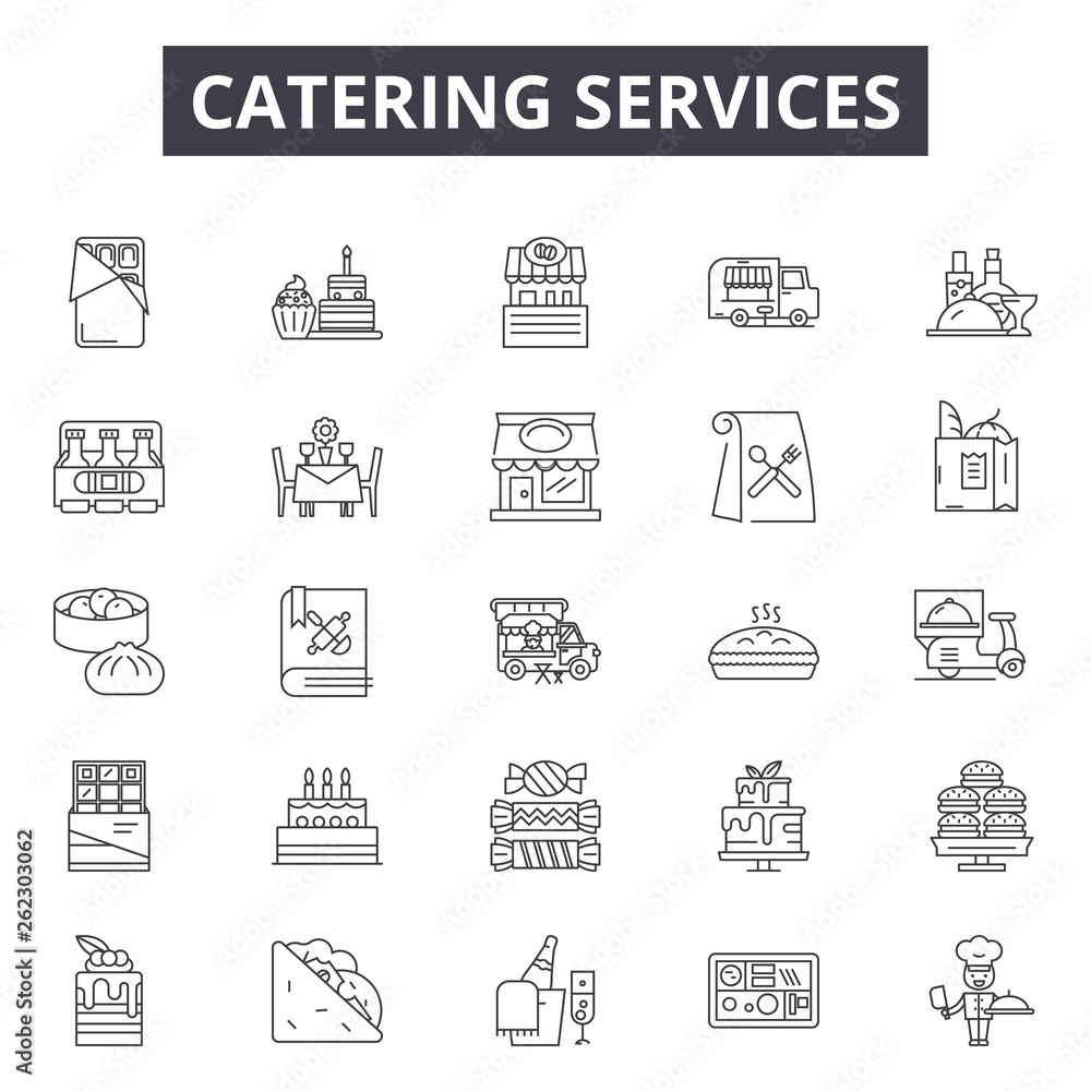 Catering services line icons, signs set, vector. Catering services ...