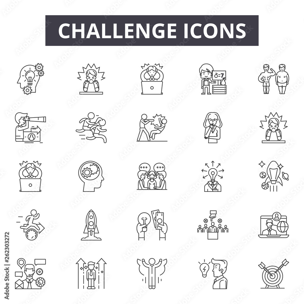 Challenge line icons, signs set, vector. Challenge outline concept ...
