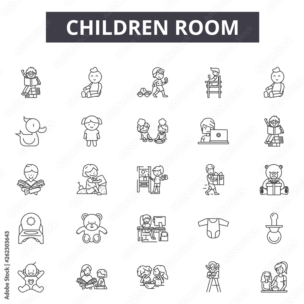 Children room line icons, signs set, vector. Children room outline ...