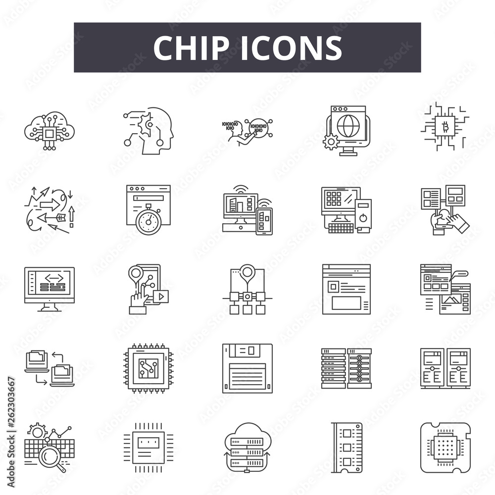 Chip line icons, signs set, vector. Chip outline concept illustration ...