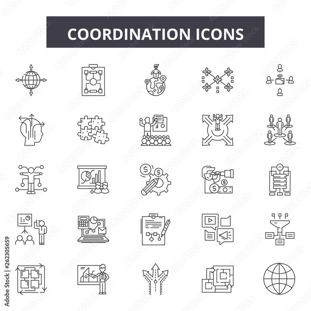Coordination line icons, signs set, vector. Coordination outline ...
