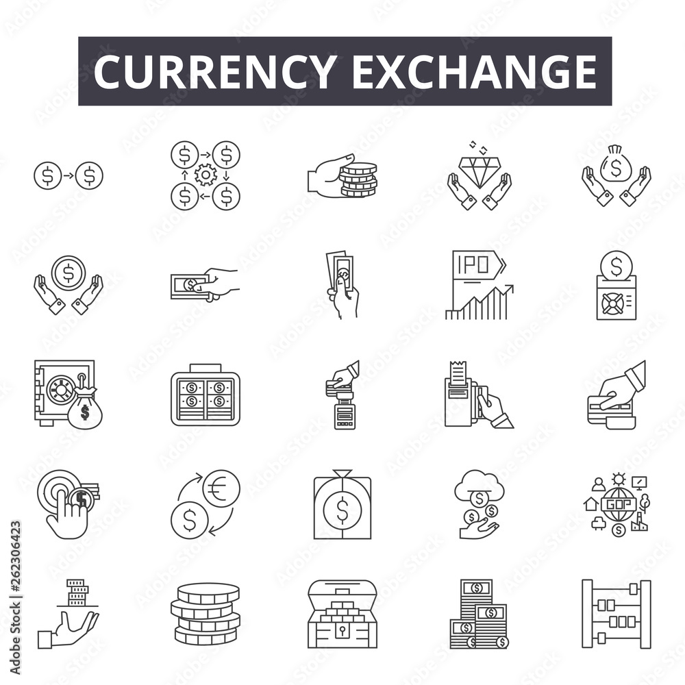 Currency exchange line icons, signs set, vector. Currency exchange ...