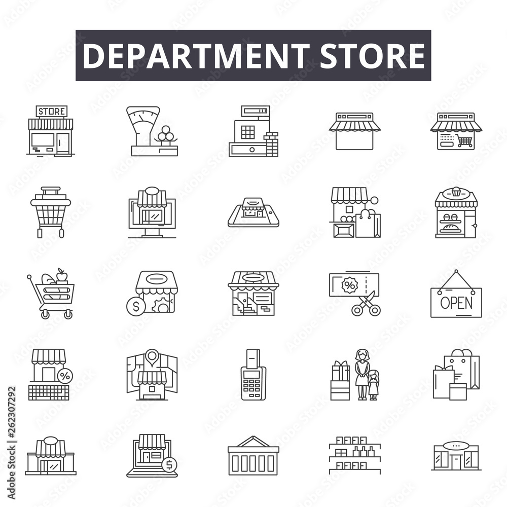 Department store line icons, signs set, vector. Department store ...