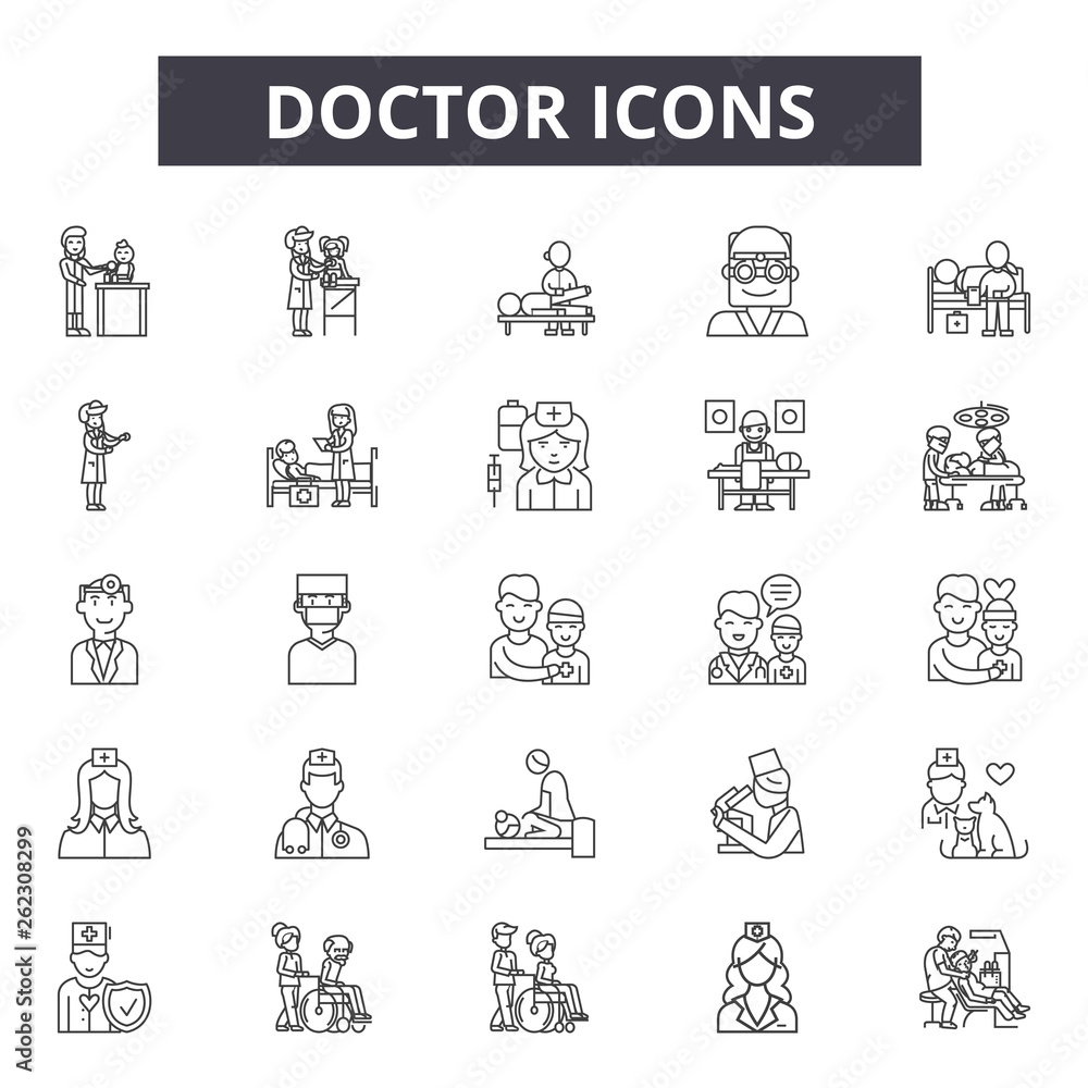 Doctor line icons, signs set, vector. Doctor outline concept ...
