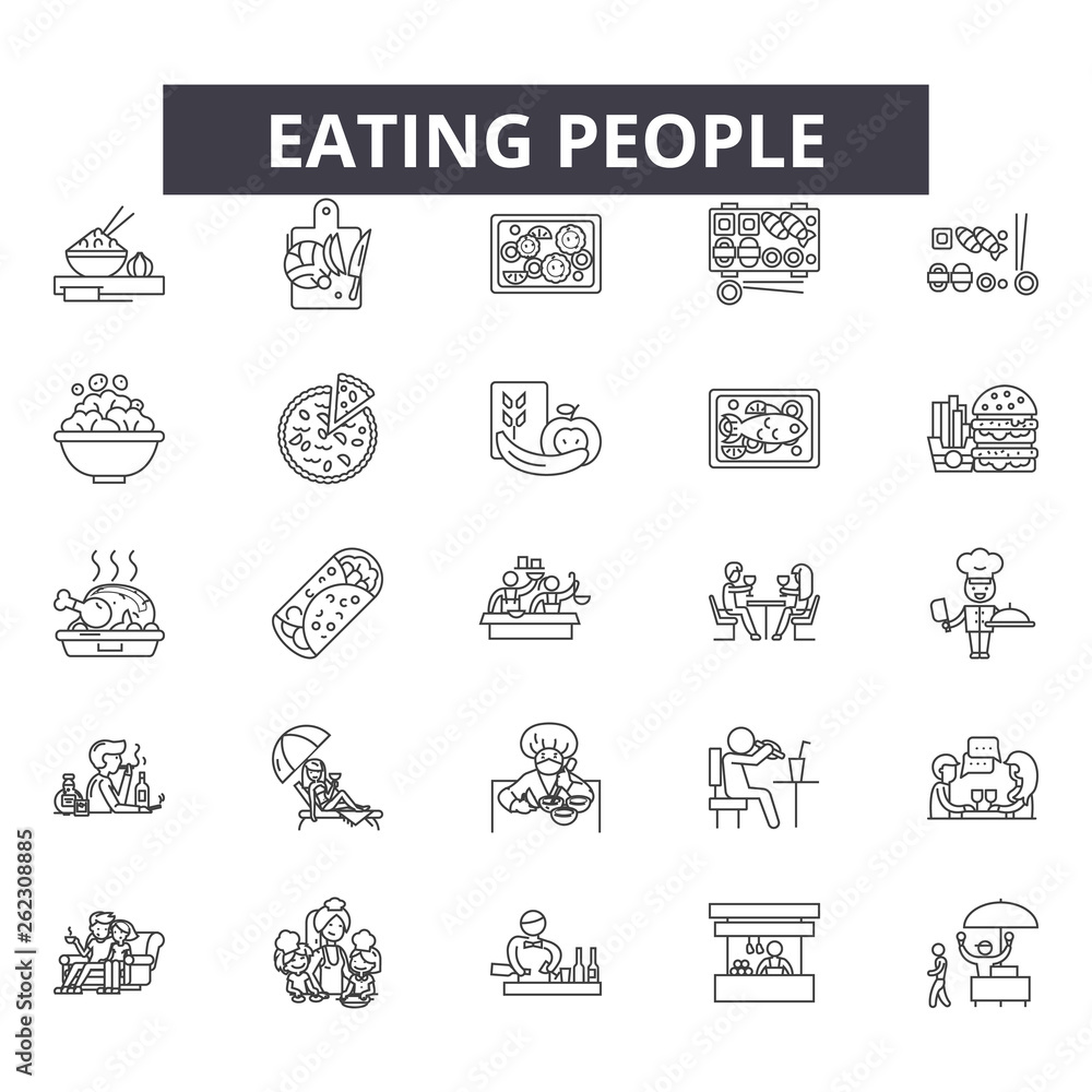 Eating people line icons, signs set, vector. Eating people outline ...