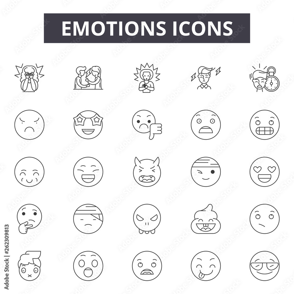 Emotions line icons, signs set, vector. Emotions outline concept ...