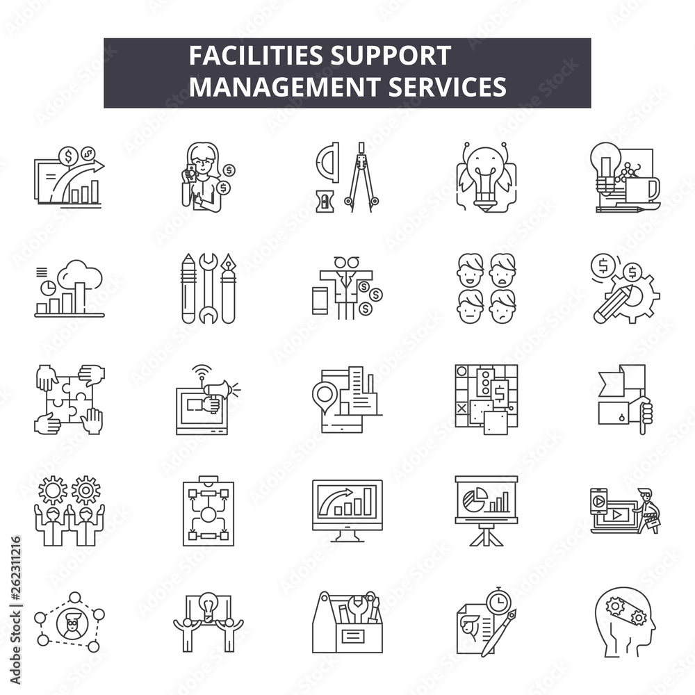 Facilities support line icons, signs set, vector. Facilities support ...