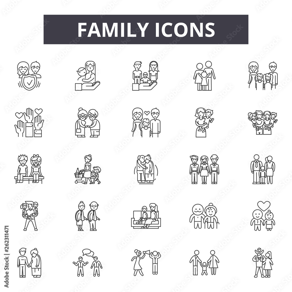 Family line icons, signs set, vector. Family outline concept ...