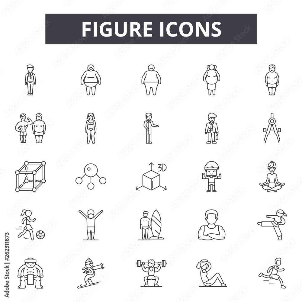Figure line icons, signs set, vector. Figure outline concept ...
