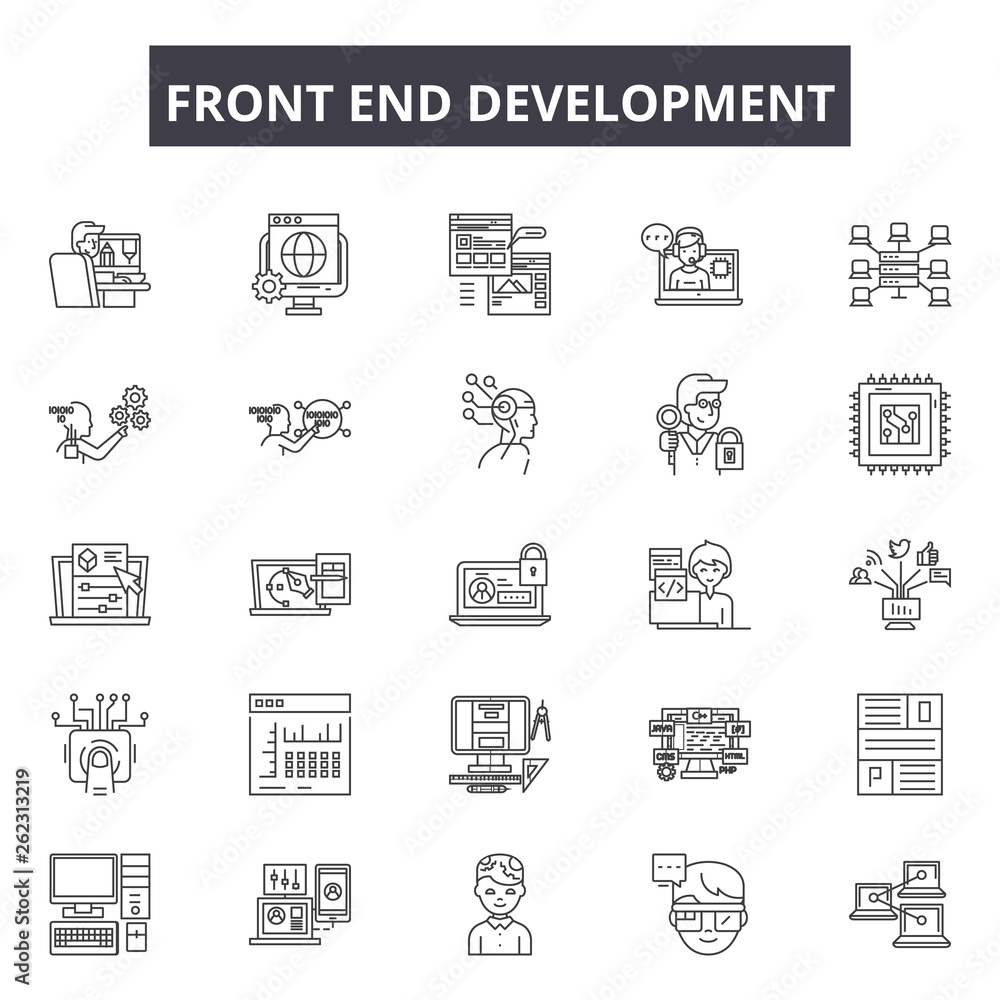 Front end development line icons, signs set, vector. Front end ...