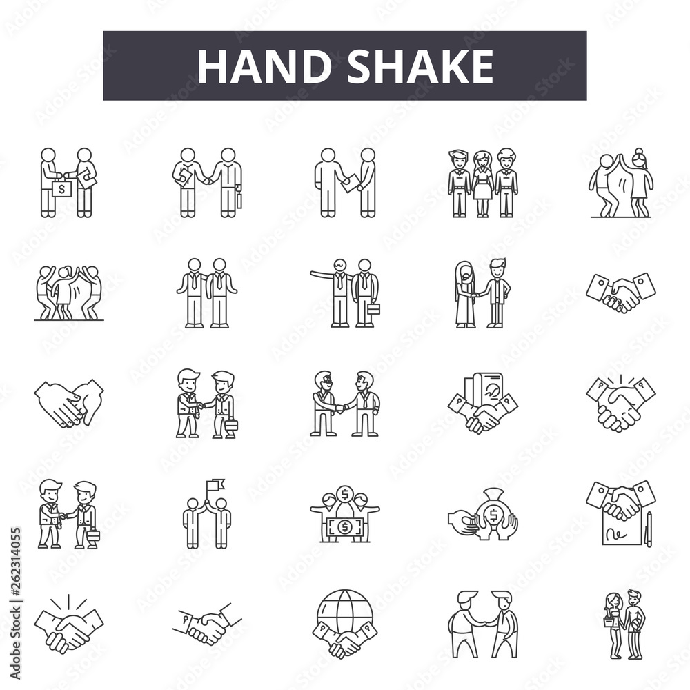 Hand shake line icons, signs set, vector. Hand shake outline concept ...