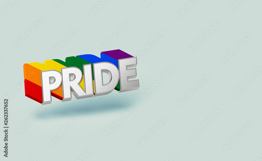 Silver PRIDE word with rainbow outline. LGBTQ pride month symbol ...