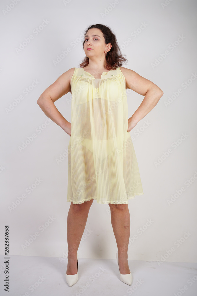 pretty chubby girl wearing fashionable yellow underwear and loves her ...
