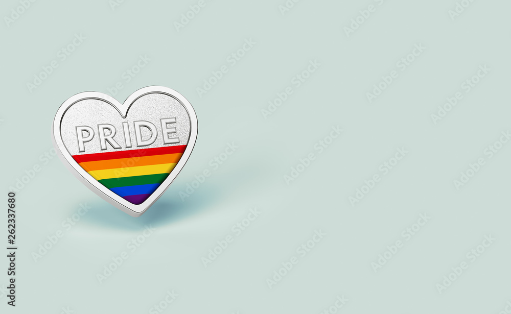 Silver heart with rainbow and word PRIDE inside. Month of pride concept ...