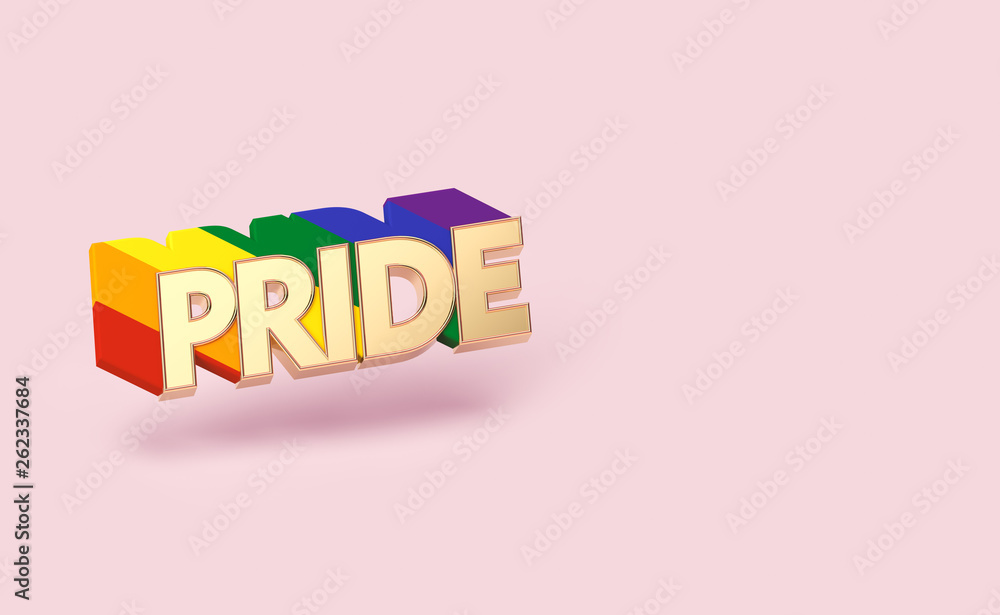 Golden PRIDE word pin with rainbow outline. LGBTQ pride month symbol ...